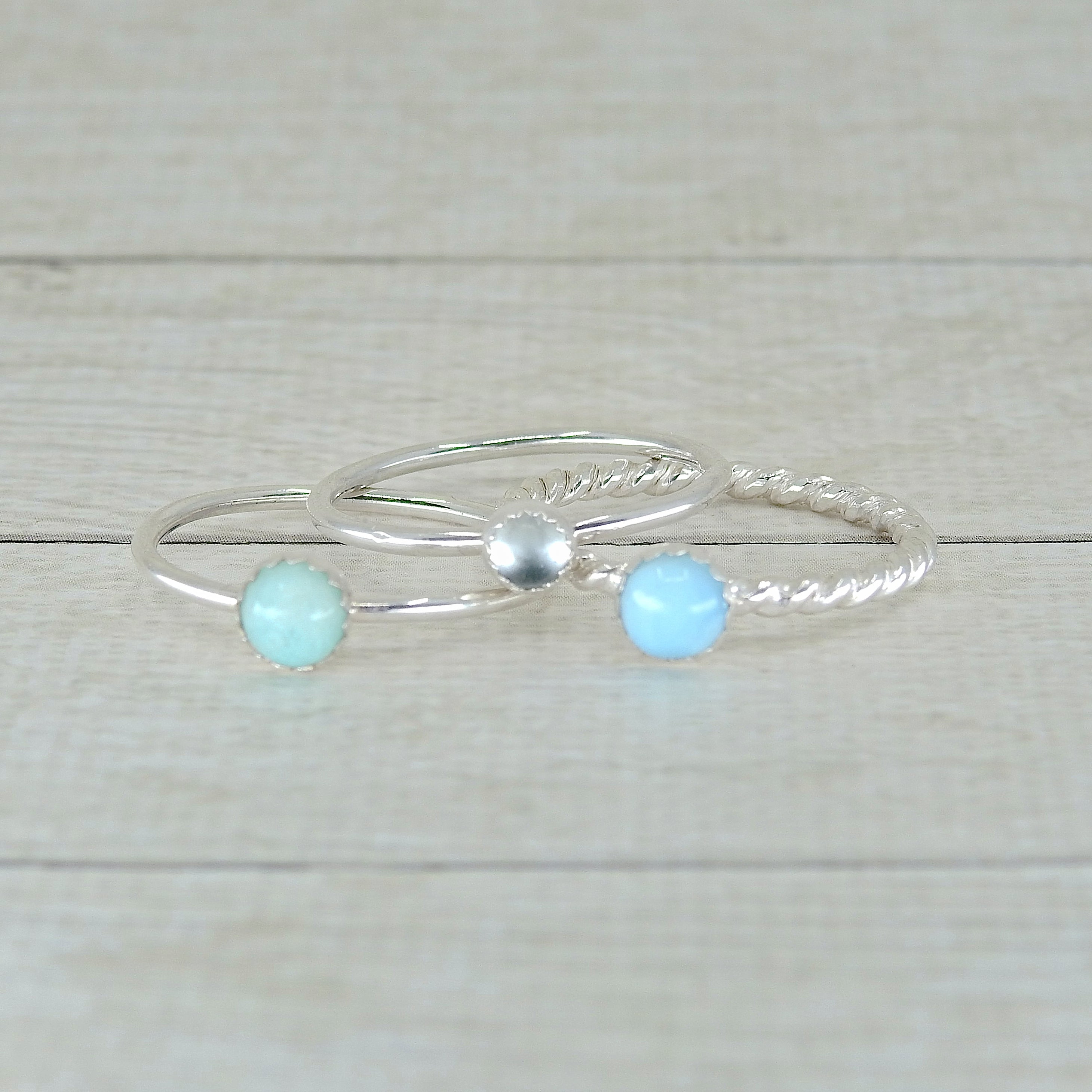The Amphitrite Ring Stack of the Sea - Aquamarine, Larimar & Amazonite - Gem & Tonik