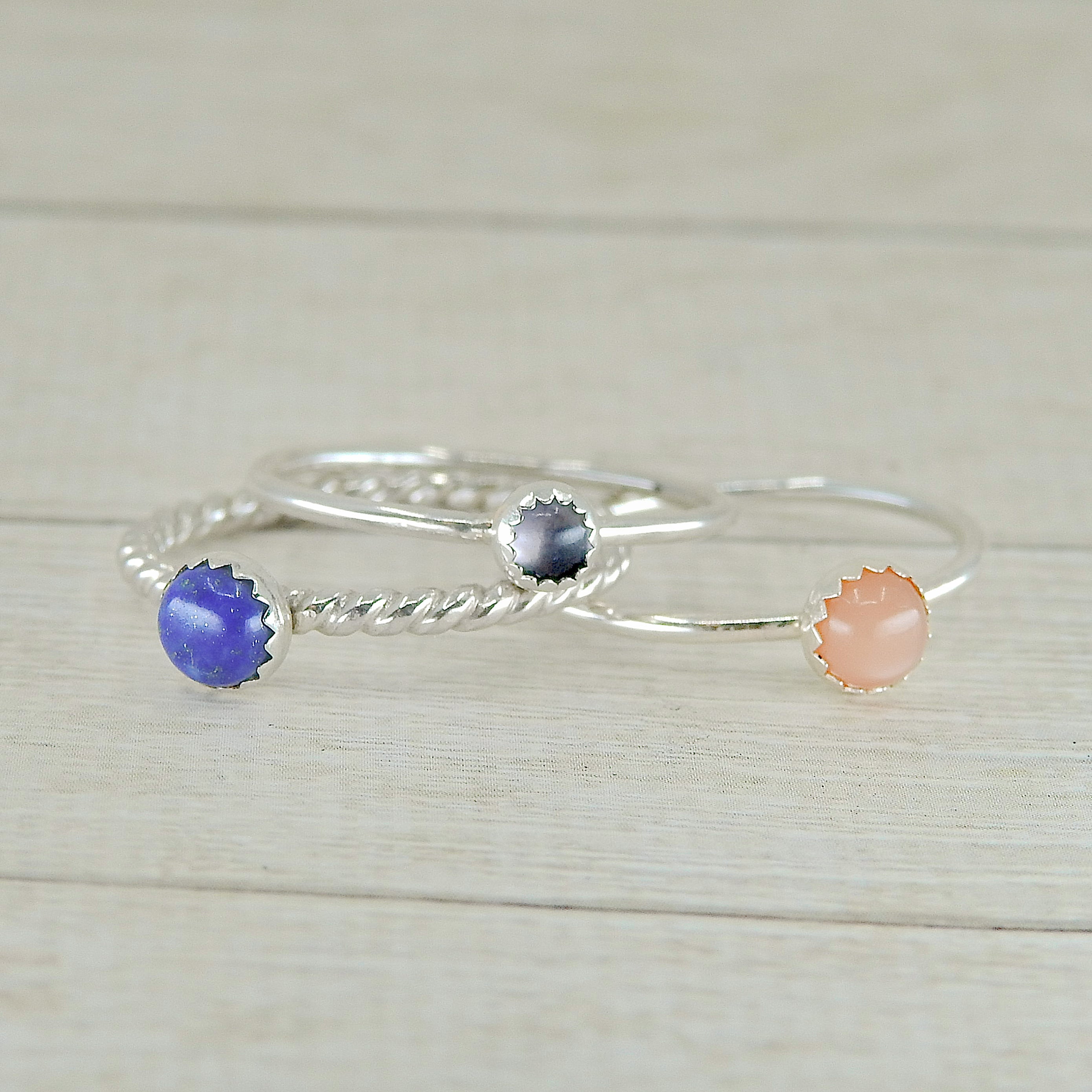 The Calliope Stack of Creativity - Peach Moonstone, Lapis Lazuli & Iol ...